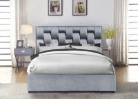 China Grey Velvet Fabric Storage Bed Frame With Tufted High Headboard for sale
