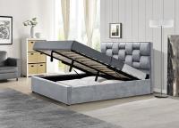 China Grey Velvet Fabric Storage Bed Frame With Tufted High Headboard for sale