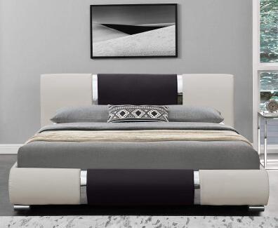 China Minimalist Fashion Design Leather Bed Manufacturers Black And White PU Curve Bedstead for sale