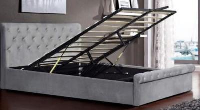 China Wholesale Space Saving Gas Lift Storage Bed Grey Velvet Upholstered Bed Manufacturer for sale
