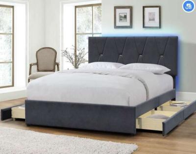 China Grey Velvet King Size Upholstered Bed Frame High Headboard With Drawers for sale
