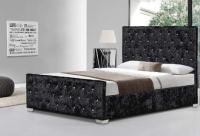 China Black Upholstered Bed Frame Luxury Stylishly Tufted With Buttons for sale
