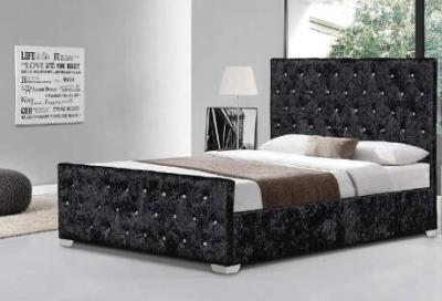 China Black Upholstered Bed Frame Luxury Stylishly Tufted With Buttons for sale