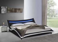 China Curve Deluxe Upholstered Platform Bed Modern Full Size With LED Headboard for sale