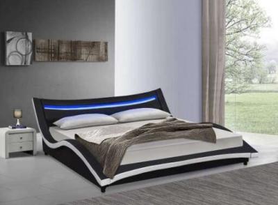 China Curve Deluxe Upholstered Platform Bed Modern Full Size With LED Headboard for sale