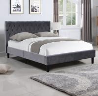 China Queen Size Grey Upholstered Bed Frame With Tufted Buttons Headboard for sale