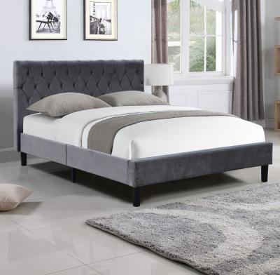 China Queen Size Grey Upholstered Bed Frame With Tufted Buttons Headboard for sale