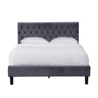 China Queen Size Grey Upholstered Bed Frame With Tufted Buttons Headboard for sale