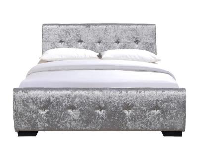 China Queen Size Grey Upholstered Bed Frame With Tufted Diamante Buttons On Headboard for sale