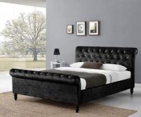 China BSCI plywood Chesterfield Sleigh Bed Frame Upholstered Velvet Double King for sale
