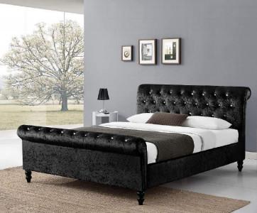 China BSCI plywood Chesterfield Sleigh Bed Frame Upholstered Velvet Double King for sale