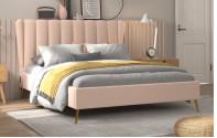 China Wingback Bed Frame Upholstered Fabric Cream-Coloured King Size for sale