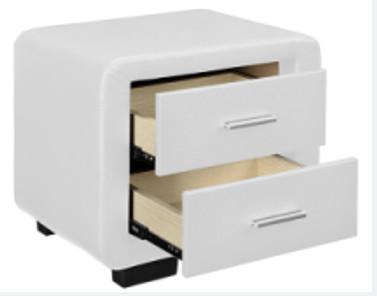 China White Faux Leather Bedside Table with Two Drawers & Bluetooth Speaker for sale