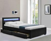 China LED Bed Double Upholstered Faux Leather Slatted Frame With Box for sale