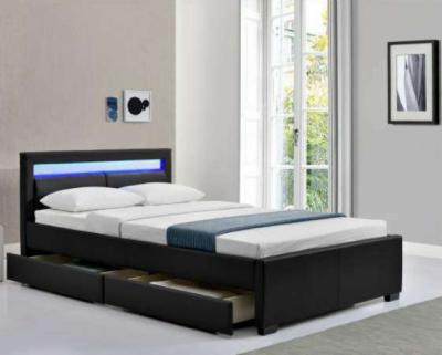 China LED Bed Double Upholstered Faux Leather Slatted Frame With Box for sale