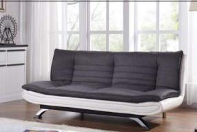 China Charcoal Fabric White Faux Leather Tufted 3 Seater Sofa Bed With Chrome Feet for sale
