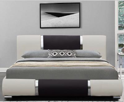 China Minimalist Fashion Design Leather Bed Black And White PU Curve Bedstead for sale
