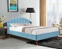 China Blue Velvet Upholstered King Bed With Minimalist Headboard for sale