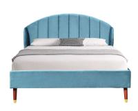 China Blue Velvet Upholstered King Bed With Minimalist Headboard for sale