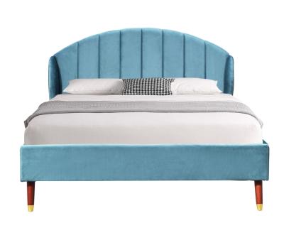 China Blue Velvet Upholstered King Bed With Minimalist Headboard for sale