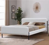 China Classic King Size Platform Bed Frame With White Fabric Headboard Upholstered for sale