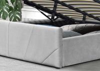 China Light Grey Fabric OEM Platform Storage Bed Frame With Upholstered Winged Headboard for sale