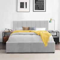 China Double Size Upholstered Gas Lift Platform Bed Frames Hydraulic System With Storage for sale
