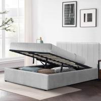 China Double Size Upholstered Gas Lift Platform Bed Frames Hydraulic System With Storage for sale