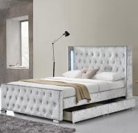 China Tufted Buttons Queen Upholstered Storage Platform Bed Four Drawers for sale