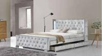China Royal Queen Size Upholstered Storage Bed Tufted Buttons With Four Drawers for sale