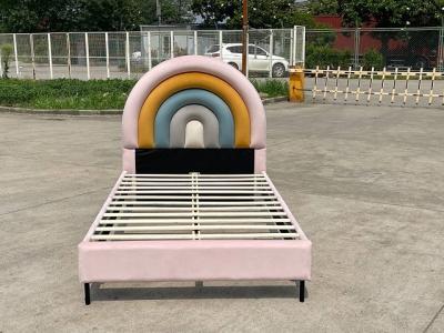 China Children Upholstered Bed Frame Rainbow Shaped Headboard Foundation Platform Design for sale