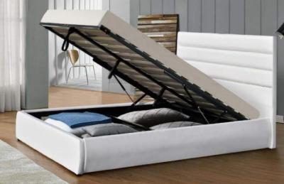 China Storage Modern Pu Leather King Size Upholstered Platform Bed With White Headboard for sale