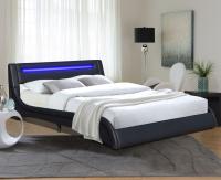 China Black Faux Leather Pu Led Upholstered Bed Frame With Adjustable Headboard for sale