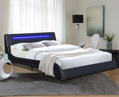 China Black Faux Leather Pu Led Upholstered Bed Frame With Adjustable Headboard for sale
