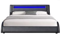 China Black Faux Leather Pu Led Upholstered Bed Frame With Adjustable Headboard for sale