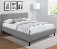 China Twin Size BSCI White Upholstered Bed Frame With Vertical Stripes On Headboard for sale
