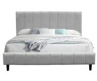 China Twin Size BSCI White Upholstered Bed Frame With Vertical Stripes On Headboard for sale