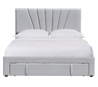 China 80 X 60 Inch Upholstered Bed Frame Queen Size Linen Fabric Drawer On Footboard for sale