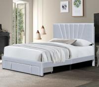 China 80 X 60 Inch Upholstered Bed Frame Queen Size Linen Fabric Drawer On Footboard for sale