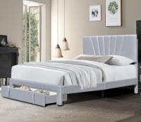 China 80 X 60 Inch Upholstered Bed Frame Queen Size Linen Fabric Drawer On Footboard for sale
