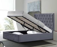China King Size 500lbs Gas Lift Storage Bed Grey Velvet Fabric Tufted Buttons On Headboard for sale
