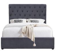 China King Size 500lbs Gas Lift Storage Bed Grey Velvet Fabric Tufted Buttons On Headboard for sale