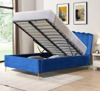 China Double Size Bsci Lift Storage Bed Frame Elegant Grey Velvet Fabric Ottoman for sale