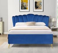 China Blue Velvet Fabric Ottoman Gas Lift Storage Bed With Four Golden Feet for sale