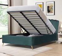 China Blue Velvet Fabric Ottoman Gas Lift Storage Bed With Four Golden Feet for sale