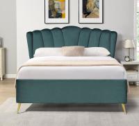 China Blue Velvet Fabric Ottoman Gas Lift Storage Bed With Four Golden Feet for sale