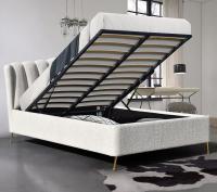China White Boucle Fabric Gas Lift Storage Bed With Four Metal Strong Feet for sale