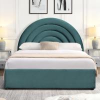 China Detail Oriented Gas Lift Storage Bed Curved Shape Rainbow Headboard Grey Fabric for sale