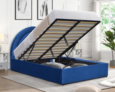 China Upholstered Gas Lift Beds King Size Blue Fabric Bedroom Soothing for sale