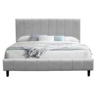 China Double Grey Fabric Bed Frame With Wooden Slatted Base for sale